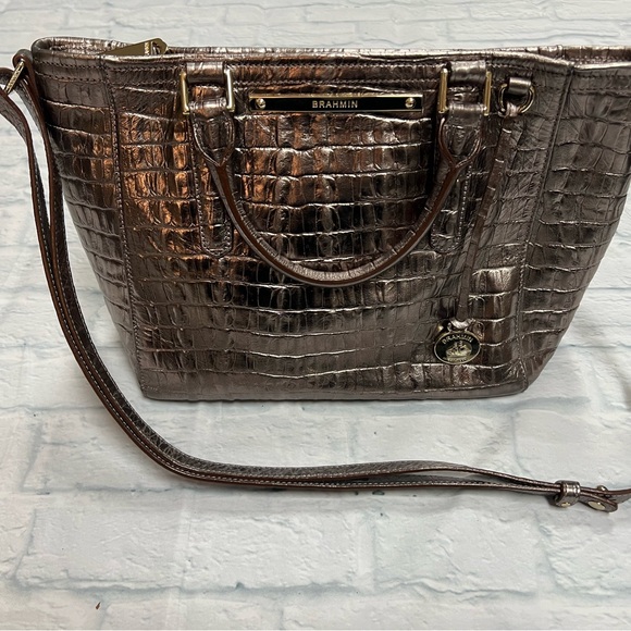 Brahmin | Bags | Brahmin Mini Asher Shimmering Bronze Crocembossed Tote ...